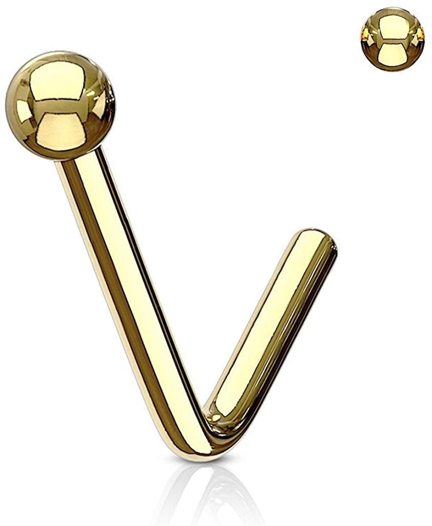 Ball End 316L Surgical Steel L Bend Stud Nose Rings (Various Sizes ...