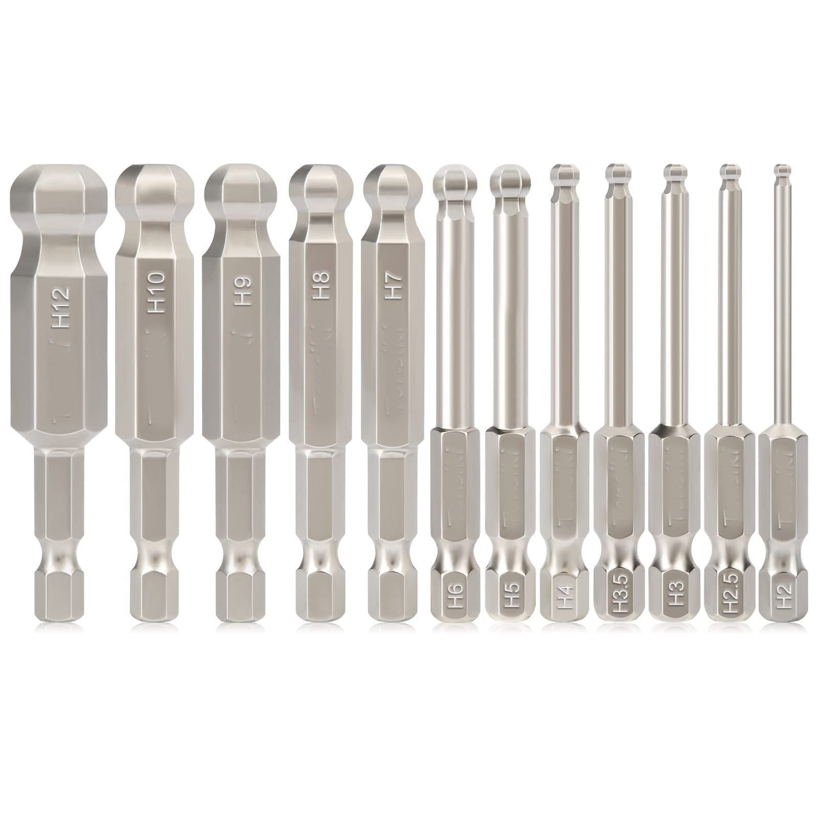 Ball End Hex Head Allen Wrench Screwdriver Bit Set,12PCS 1/4" Hex Shank Ball End Metric Hex Bit ...