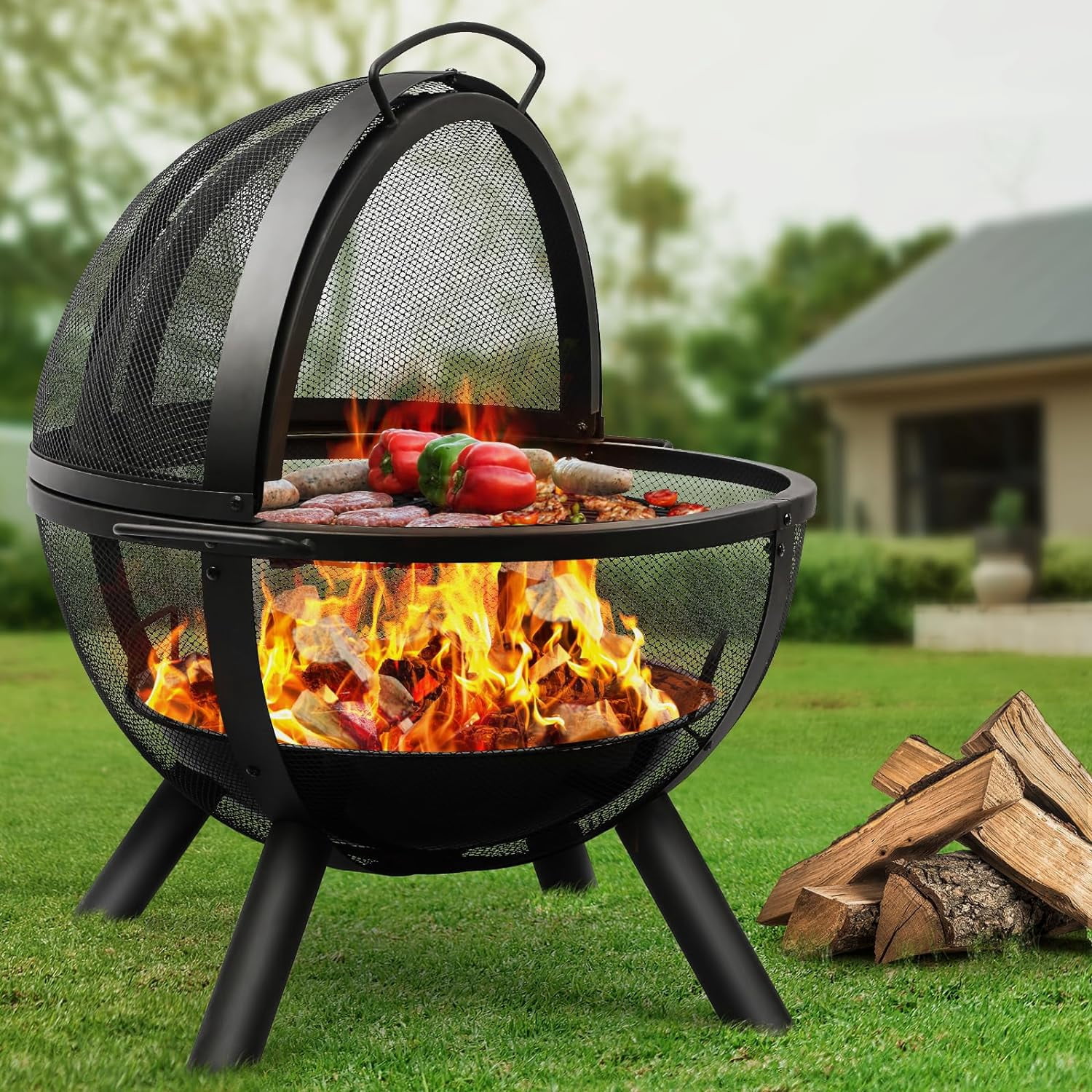 Ball of Fire Pit fire Ball with BBQ Grill fire Globe Pit Large Round ...