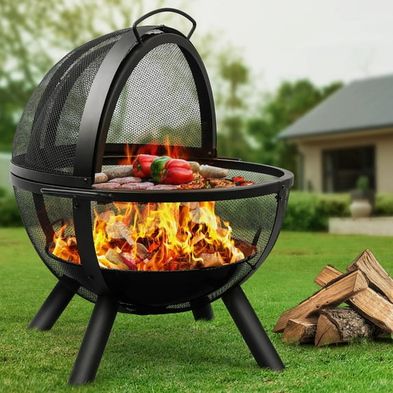 Ball of Fire Pit fire Ball with BBQ Grill fire Globe Pit Large Round ...