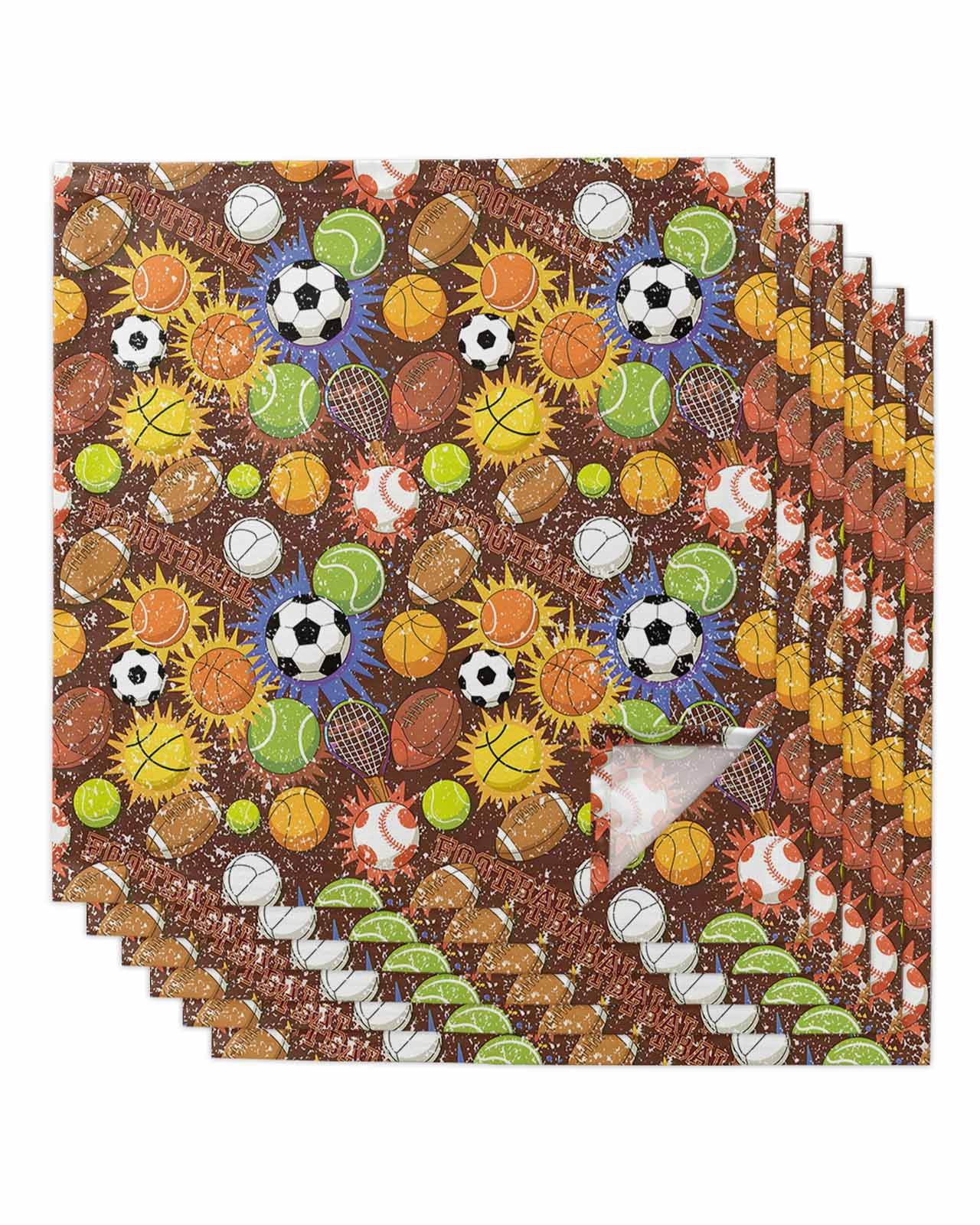 Ball Games Cloth Napkins Set of 6 Reusable Dinner Napkins, Colored ...