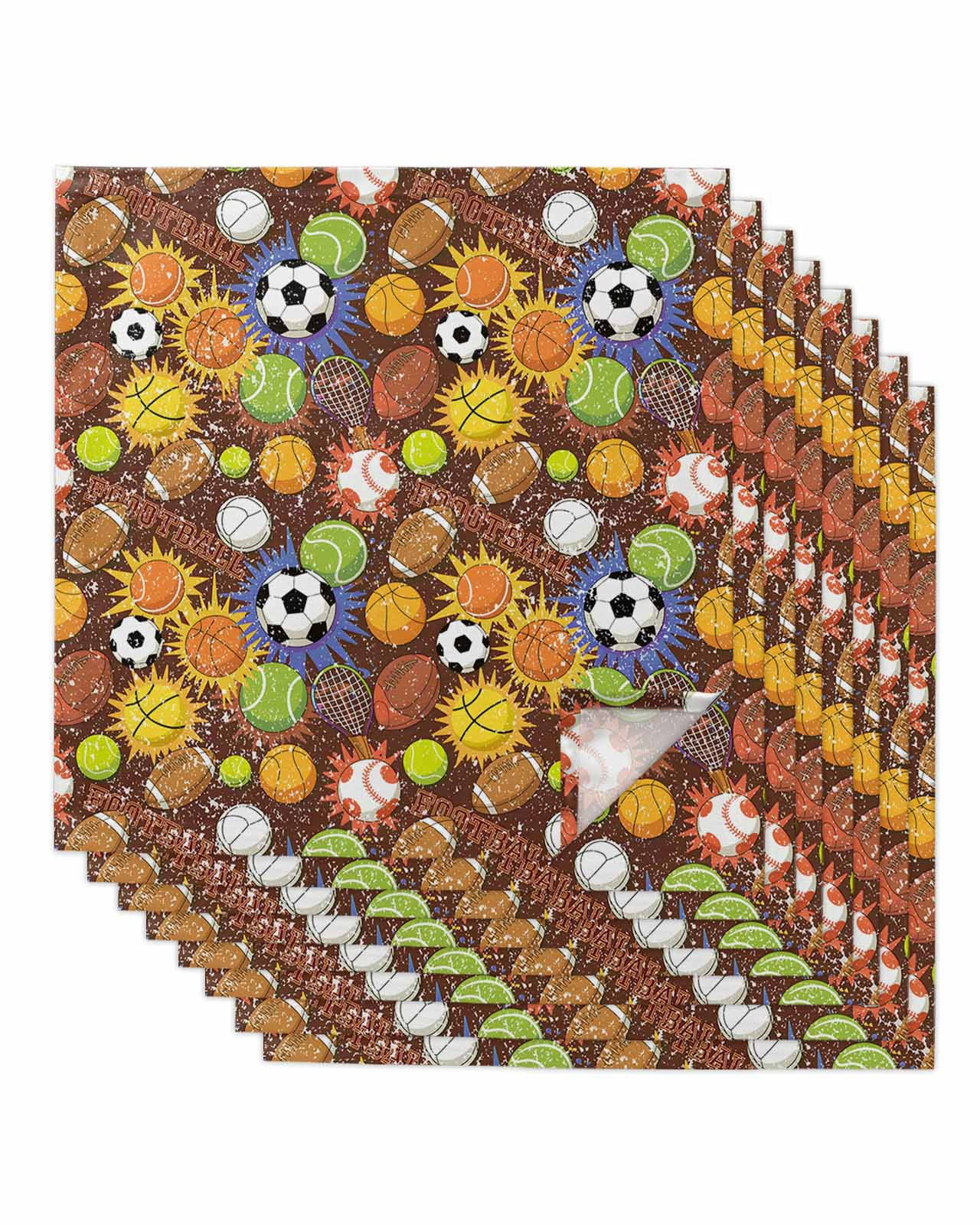 Ball Games Cloth Napkins Set of 8 Reusable Dinner Napkins, Colored ...