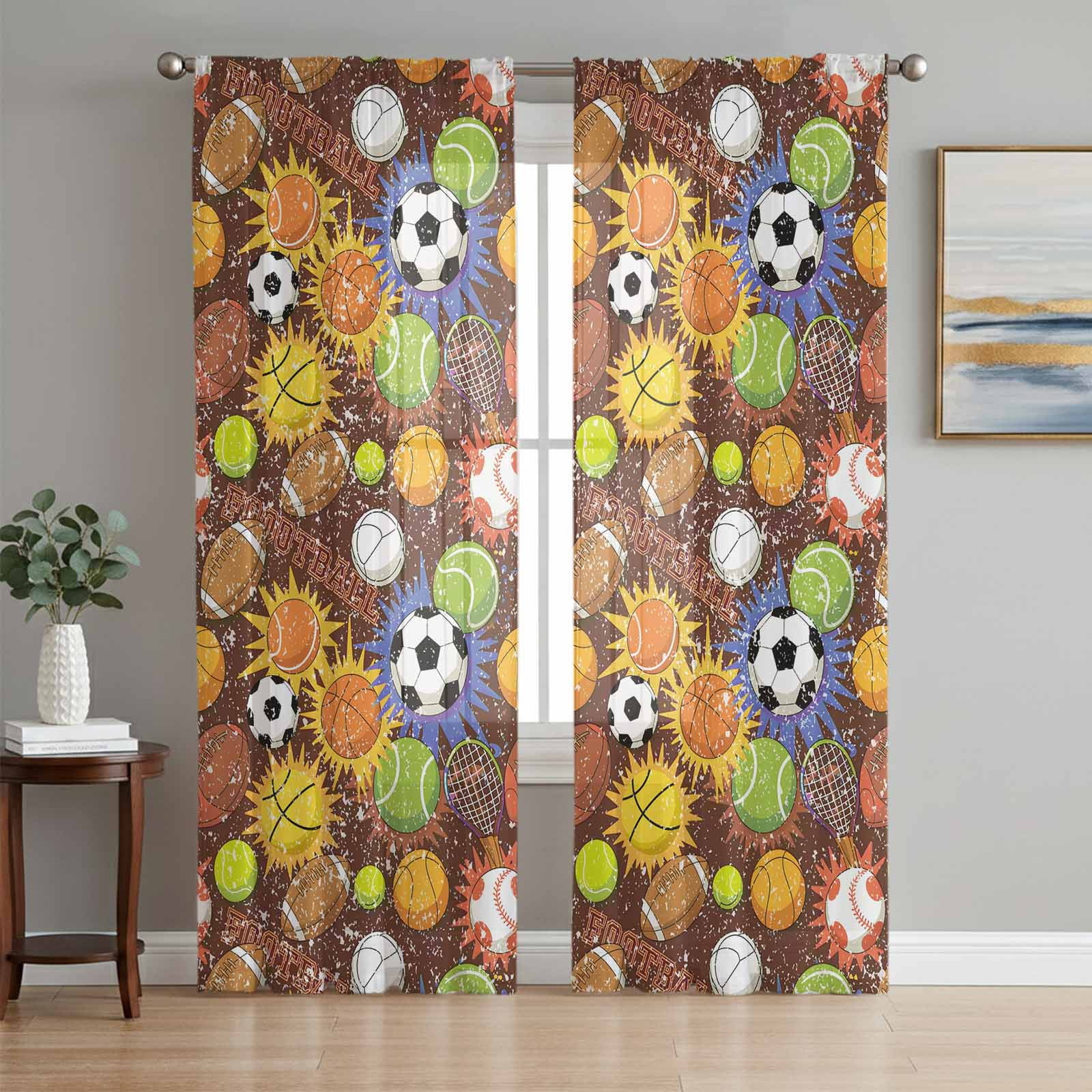 Ball Games Sheer Curtains 72 Inch Length 2 Panels Set, Colored Football ...