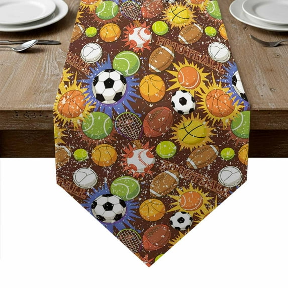 Ball Games Table Runner Linen Burlap Table Runner 120 Inches Long ...