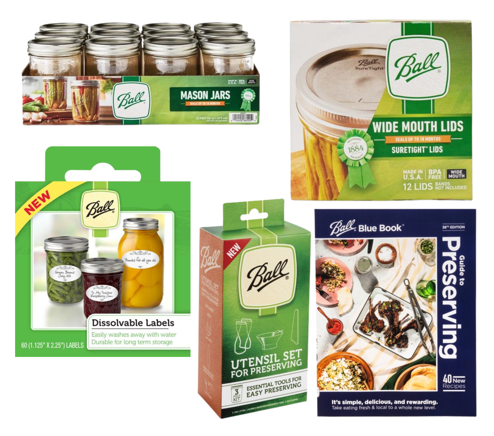 Ball Glass Mason Jar Canning Starter Kit, Wide Mouth, 12 Pint Size, 16 ...
