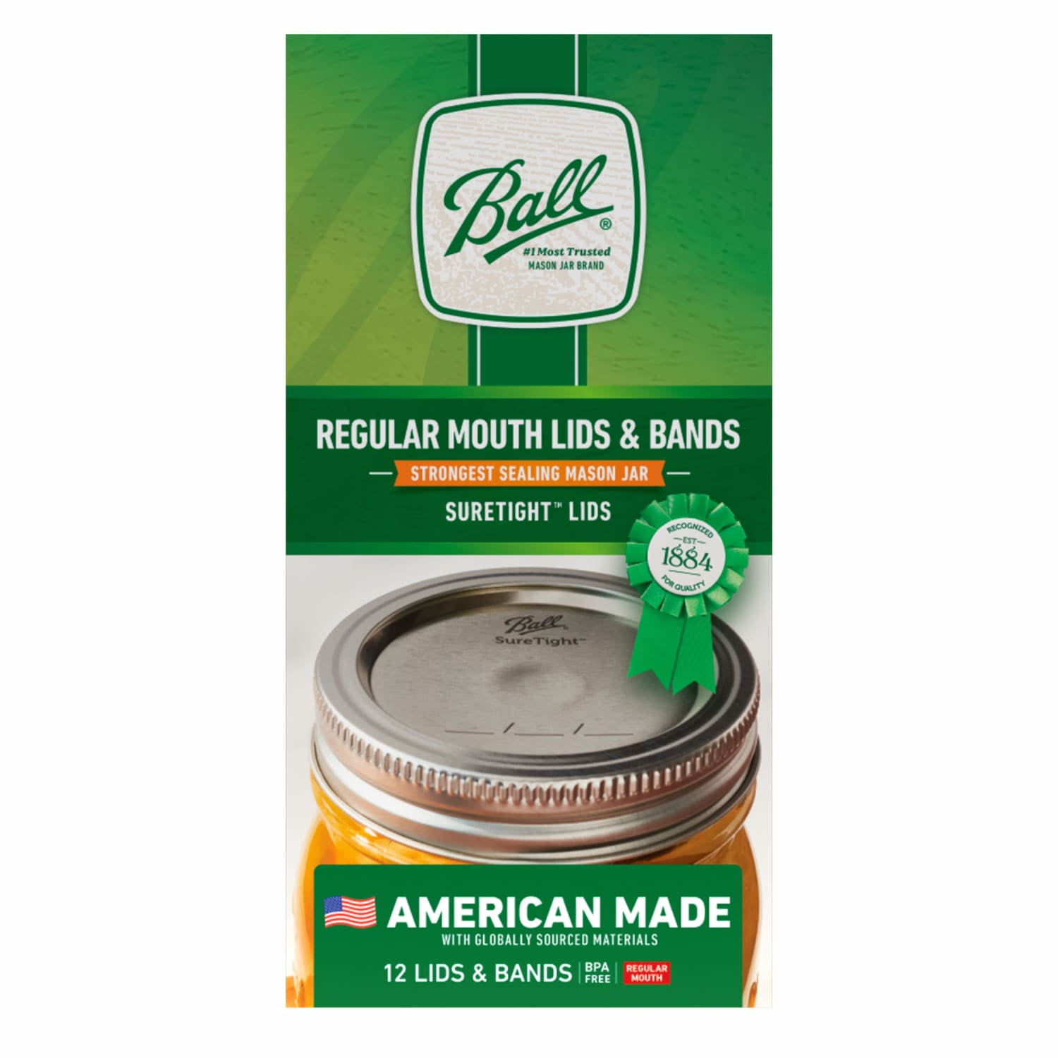 Ball Regular Mouth Mason Jar Lids and Bands, Tight Seal, Pack of 12 ...