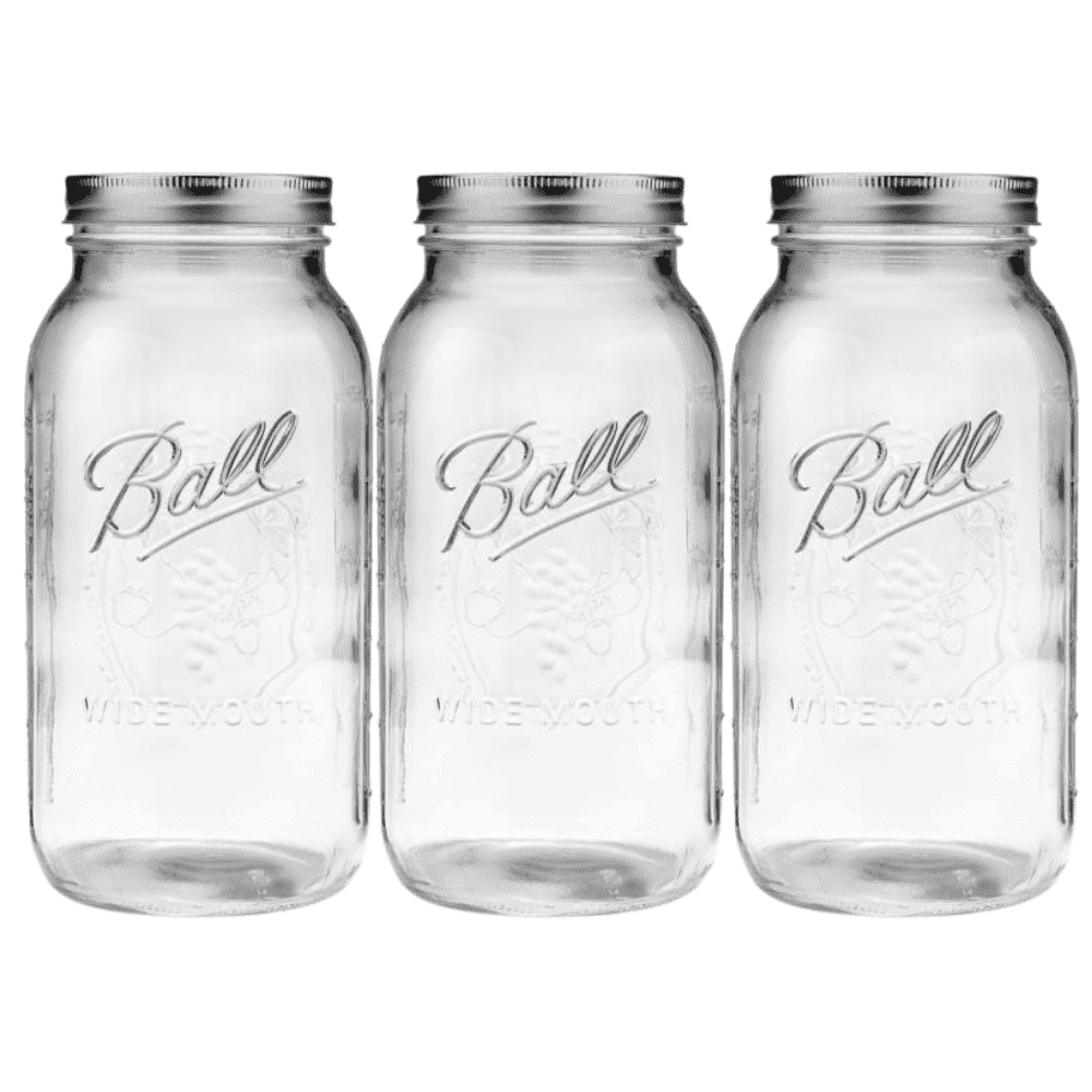 Ball Glass Mason Jar, Wide Mouth, Half Gallon Size, 64 OZ (Pack of 3 ...