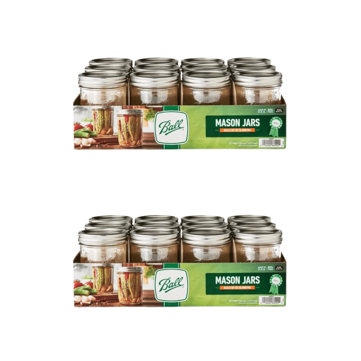 Ball Glass Mason Jar, Wide Mouth, Pint Size, 16 OZ (Pack of 24 ...