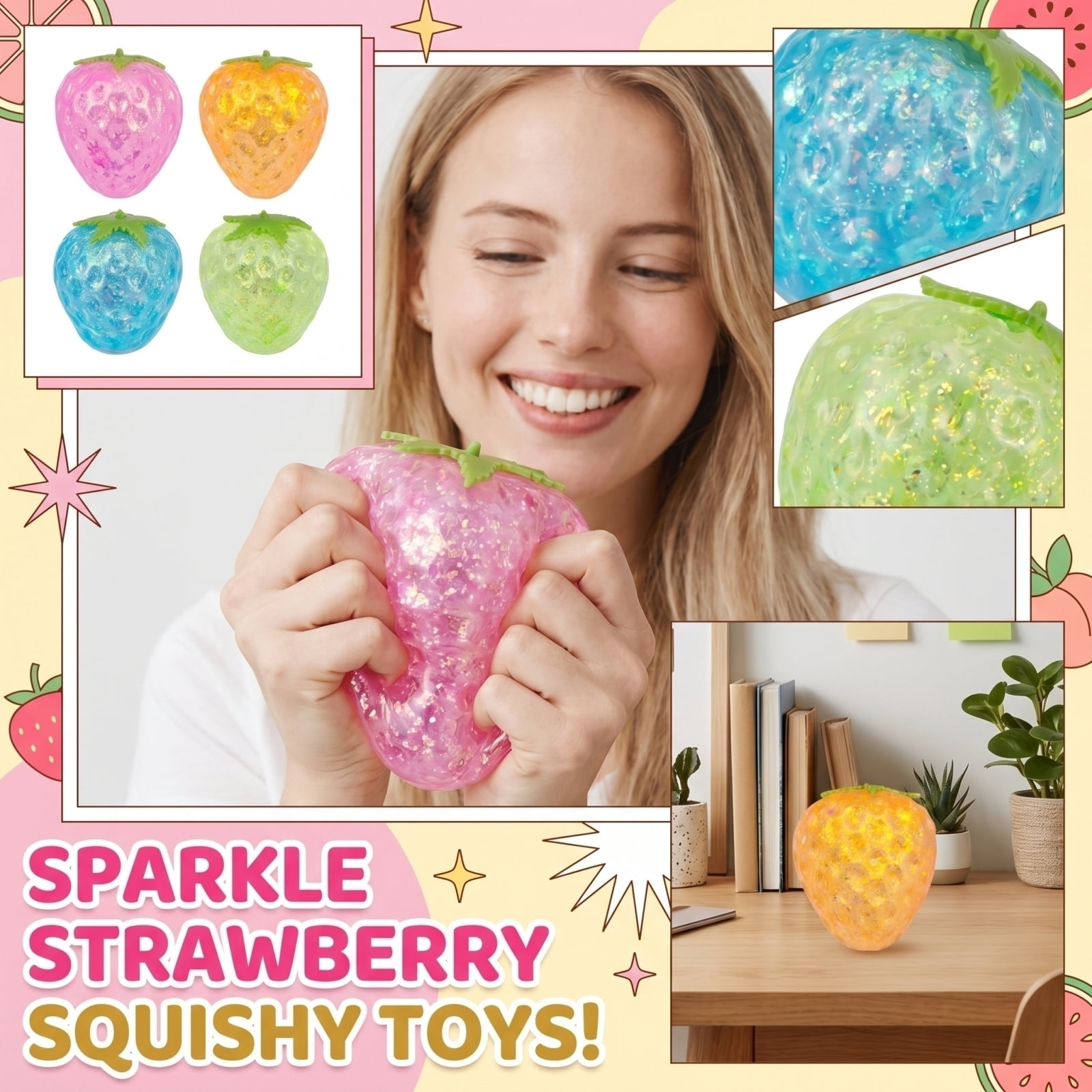 Ball, Glitter Strawberry, Sensory Squeeze Toys Adults, Squeeze Toys ...