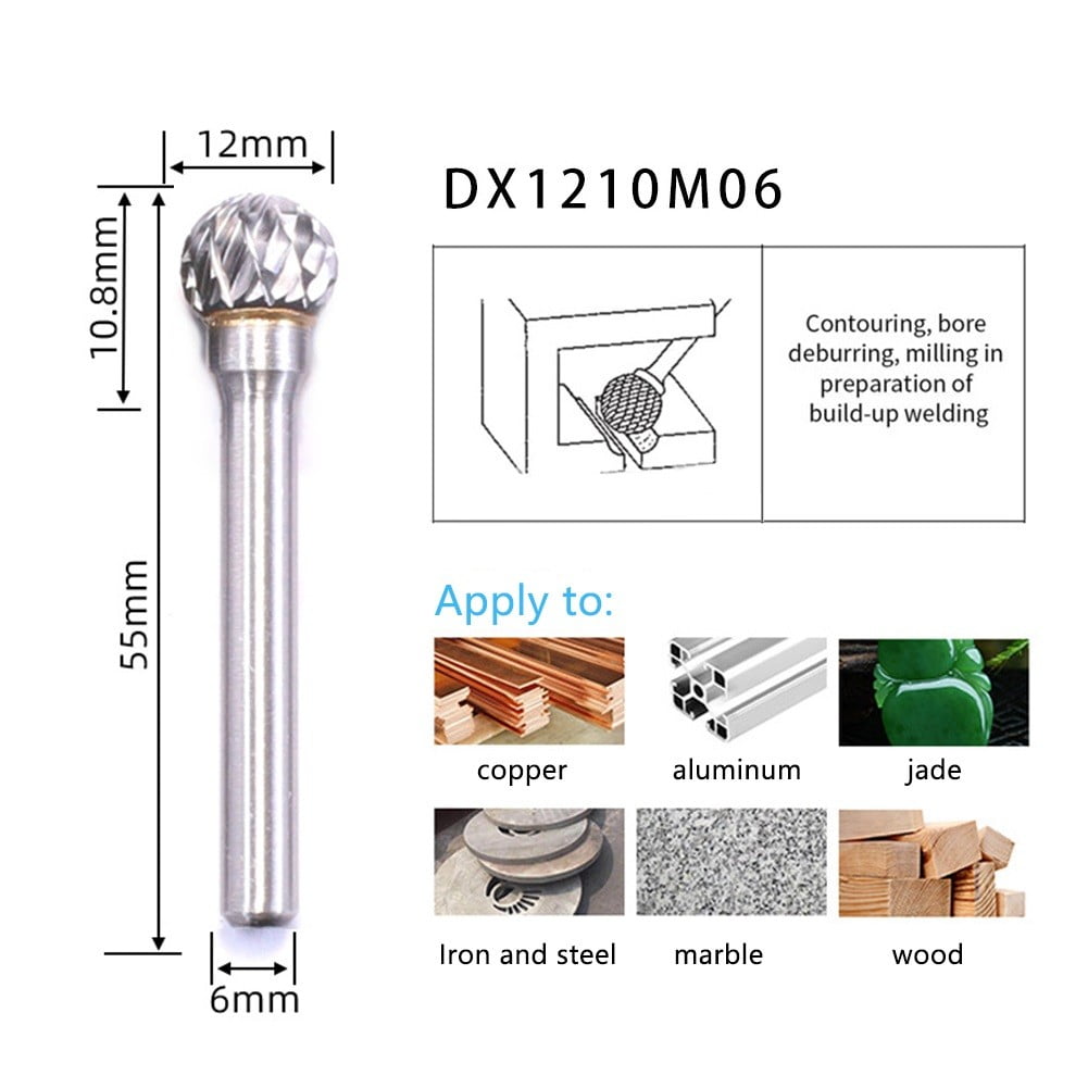 Ball Head Die Grinder Bit Milling Carving Tool Tungsten Rotary File ...