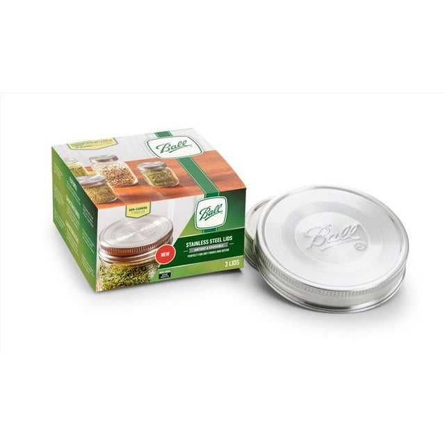 Ball Jar Stainless Steel One-Piece Mason Jar Lids, Wide Mouth, 3-Pack ...