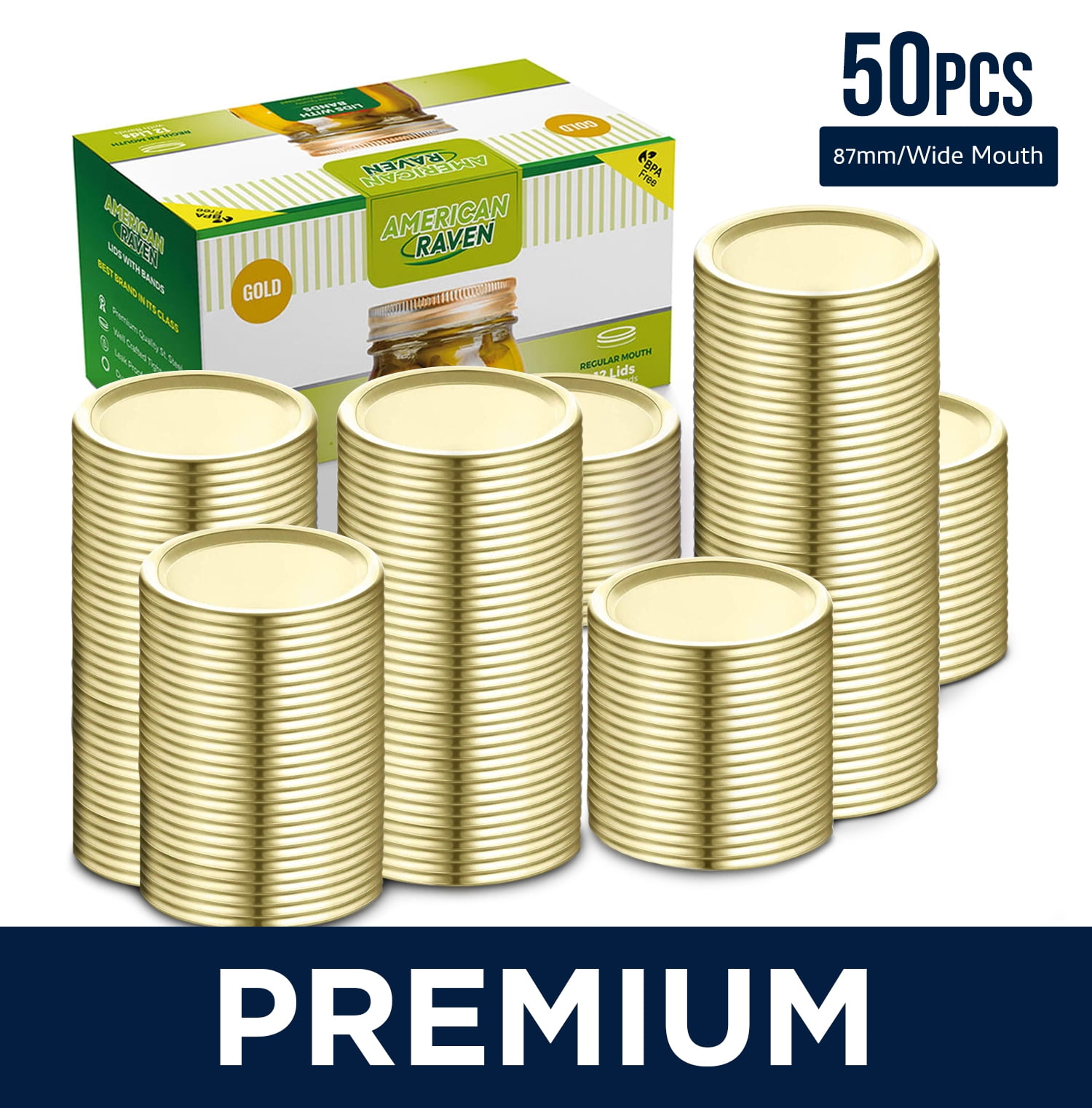American Raven Gold Mason Jar Canning Lids with Regular Seals and Rings ...