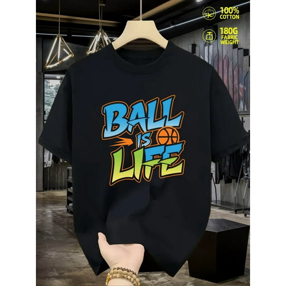 Ball Life Tee men Exercise 180G 100% Cotton black basketball Running ...