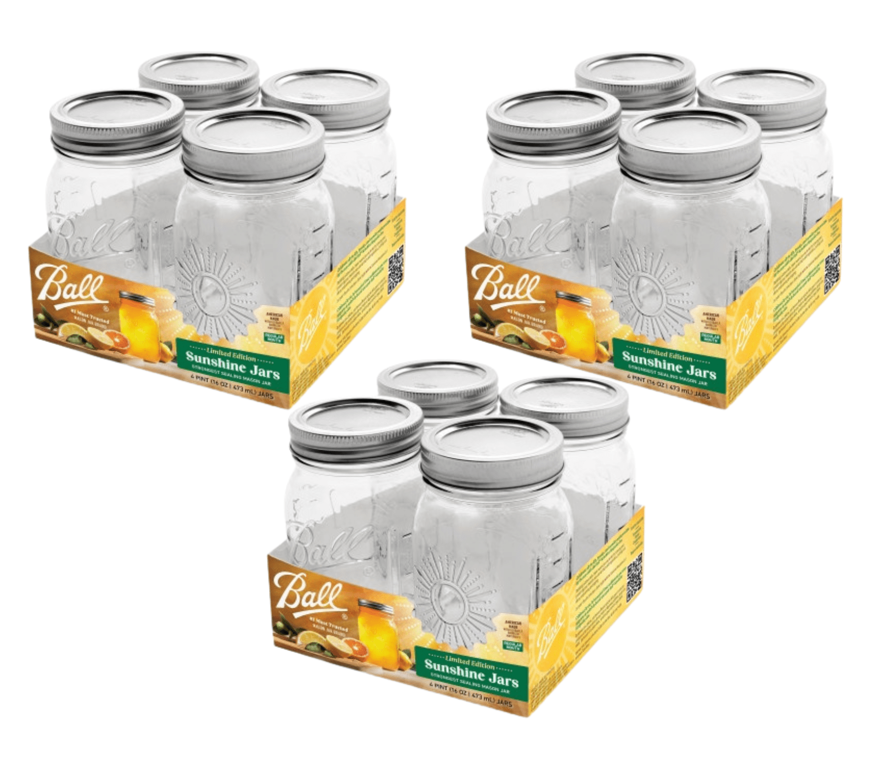 Ball Limited Edition Sunshine Glass Mason Jars, Regular Mouth, Pint ...