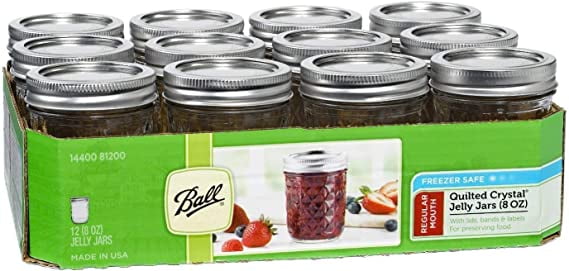 Ball Quilted Jelly Jars, 8oz Regular Mouth, Set of 12, Decorative Glass ...