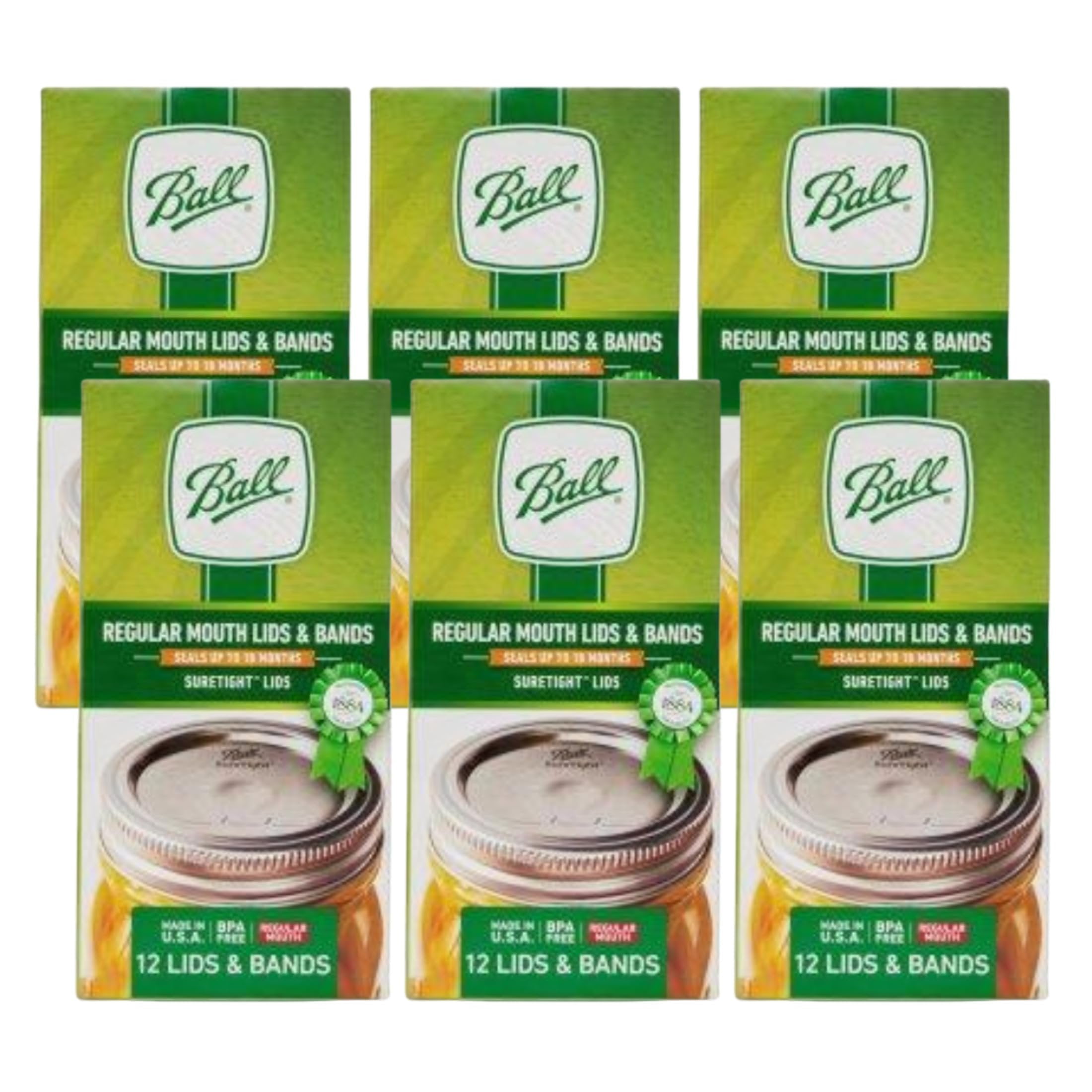 Ball Mason Jar Lids with Bands, Regular Mouth, 12 CT Pack of 6 ...