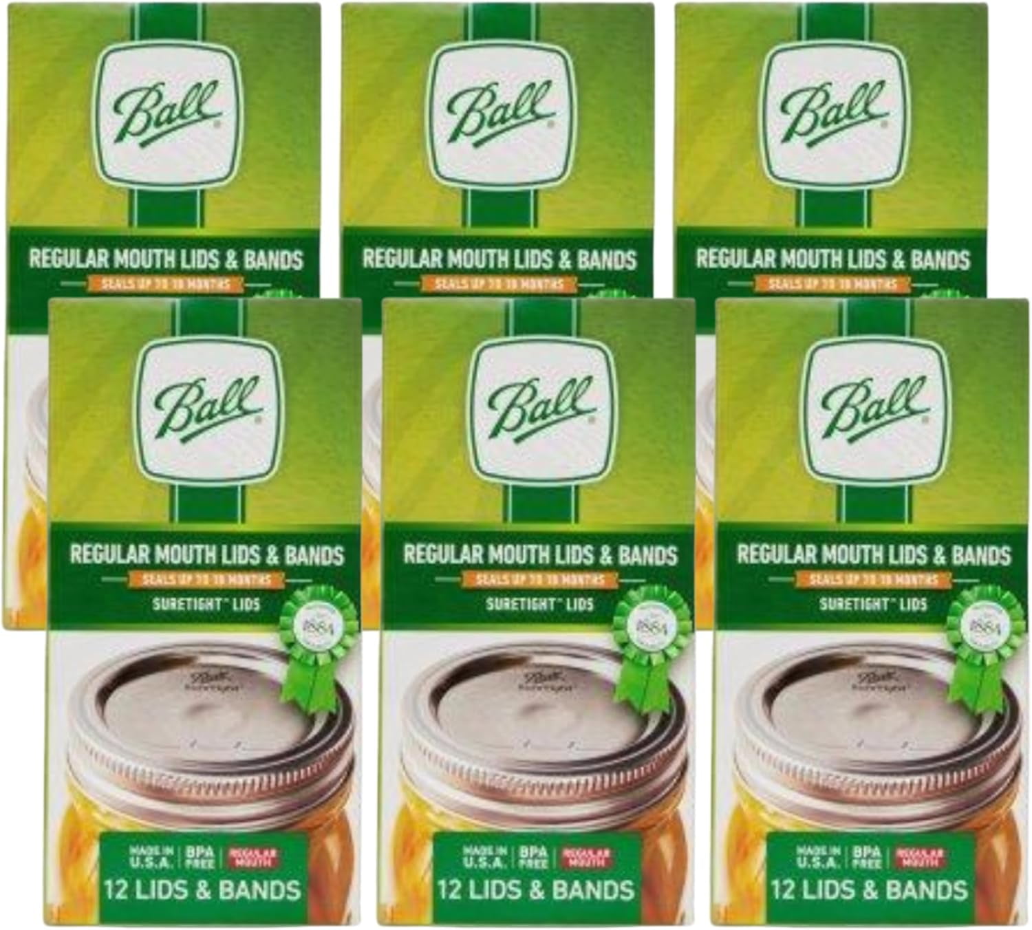 Ball Mason Jar Lids with Bands, Regular Mouth, 12 CT (Pack of 6 ...
