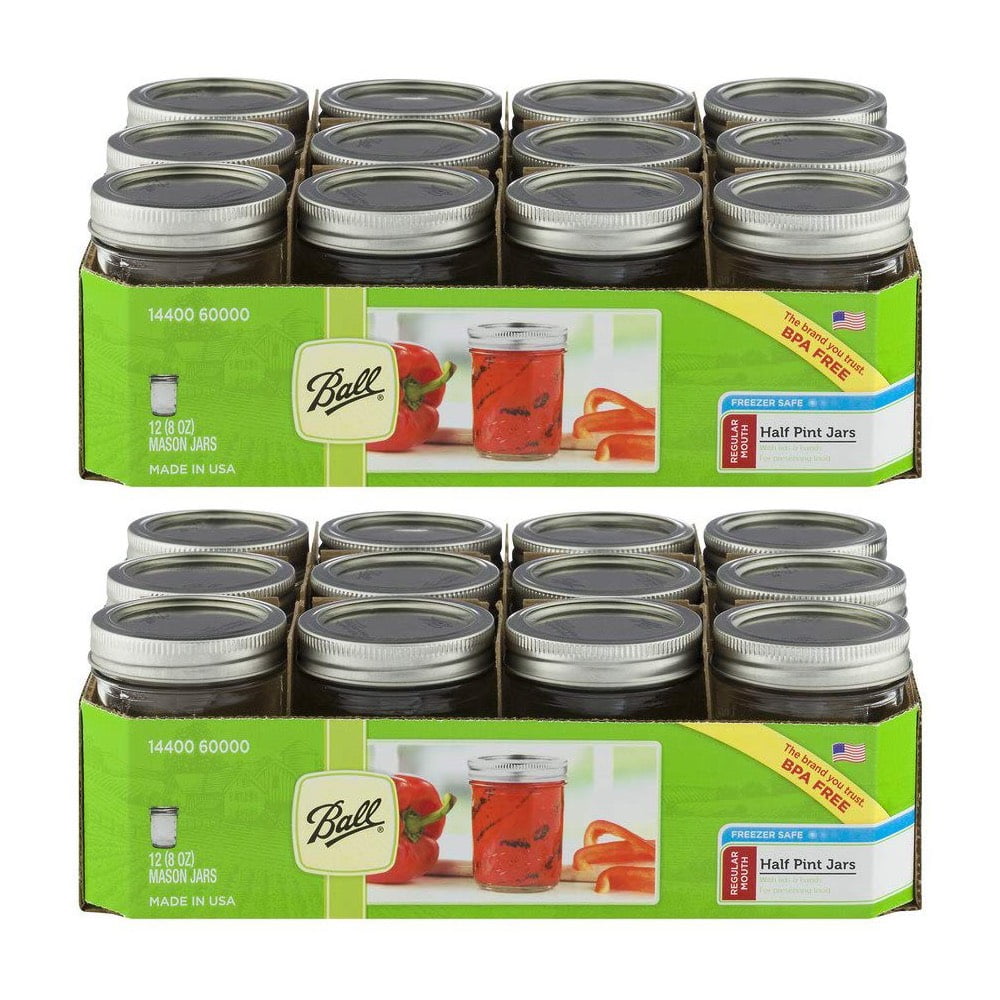 Ball Mason Regular Mouth Glass Jars Half Pint 8 oz With Lids and Bands ...
