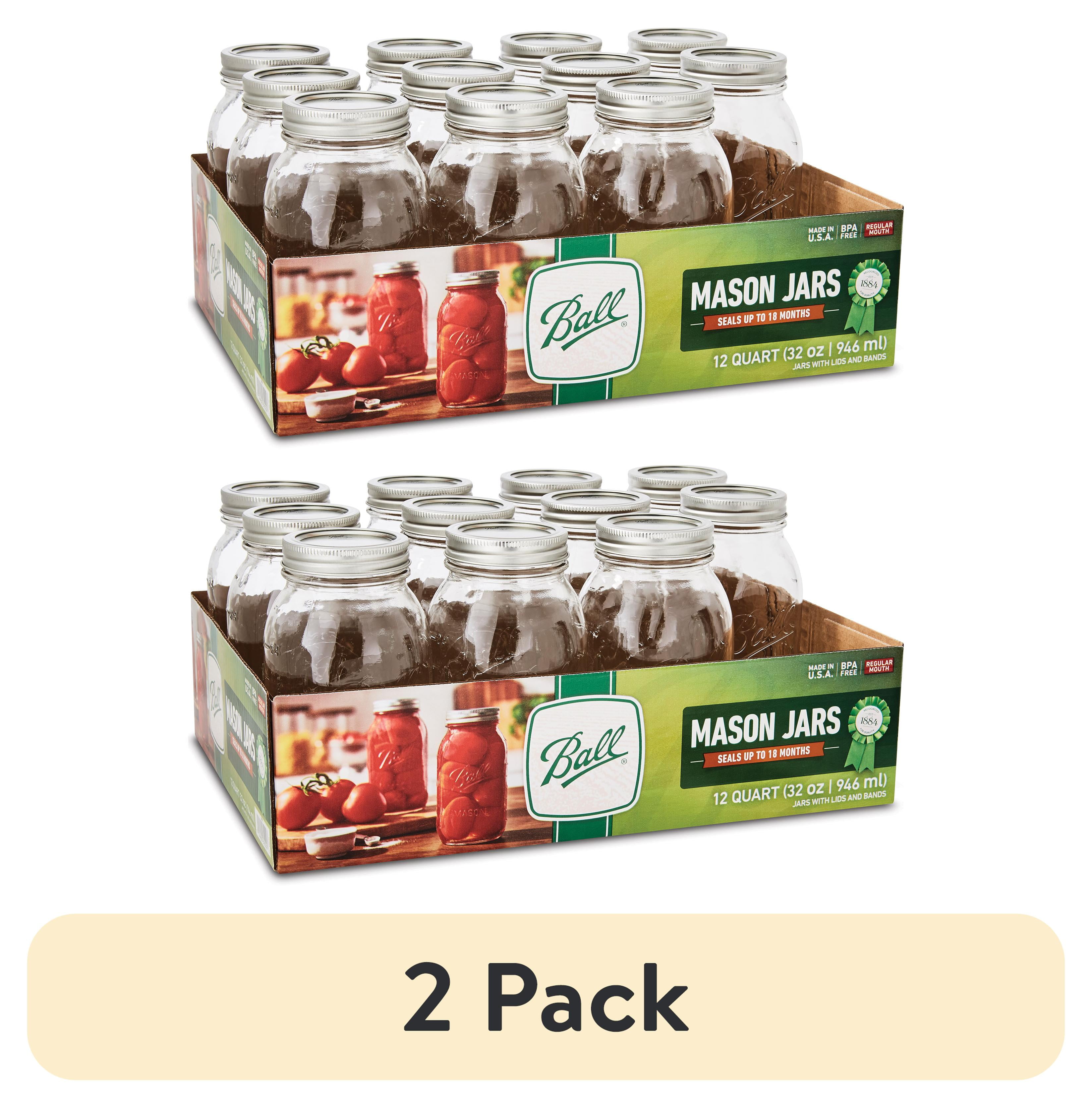 (2 pack) Ball Regular Mouth Quart 32-Oz. Glass Mason Jar with Lids and ...