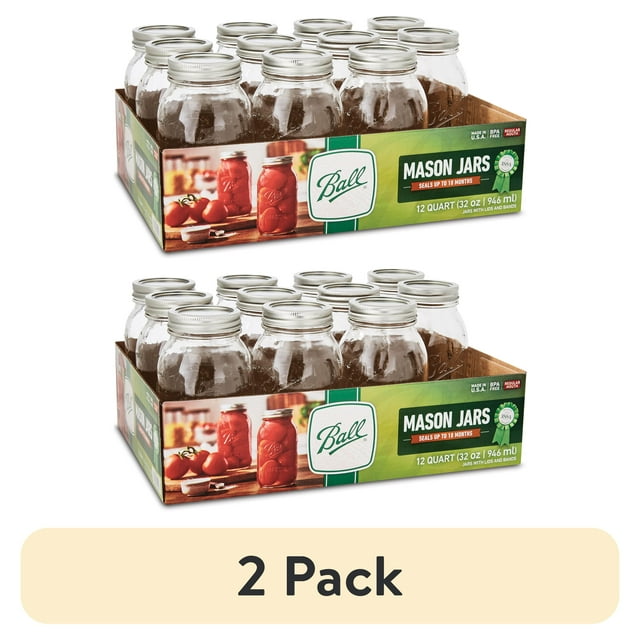 (2 pack) Ball Regular Mouth Quart 32-Oz. Glass Mason Jar with Lids and ...
