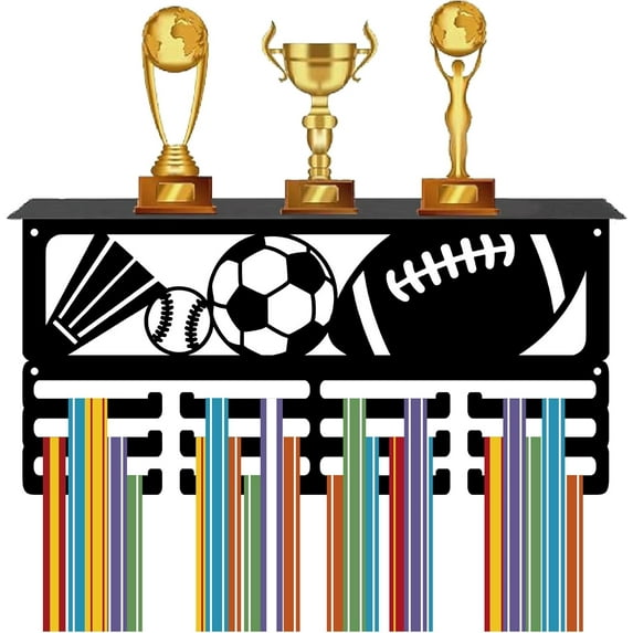Ball Medal Holder Display Football Medal Hanger with Trophy Shelf Rugby ...