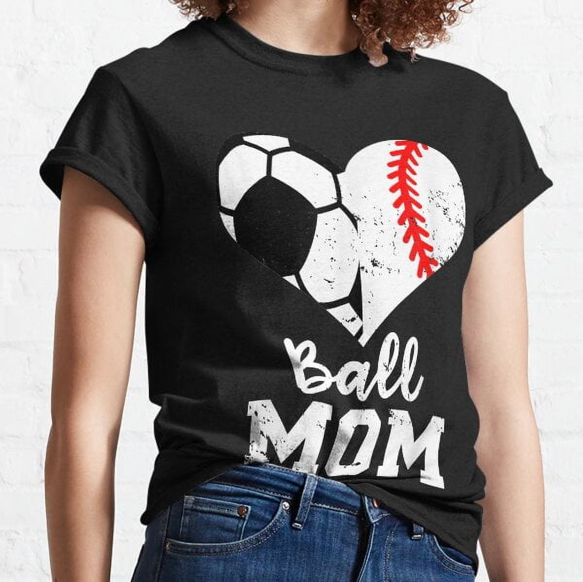 Ball Mom Heart Baseball Soccer Mom Happy Classic T-shirt - Walmart.com