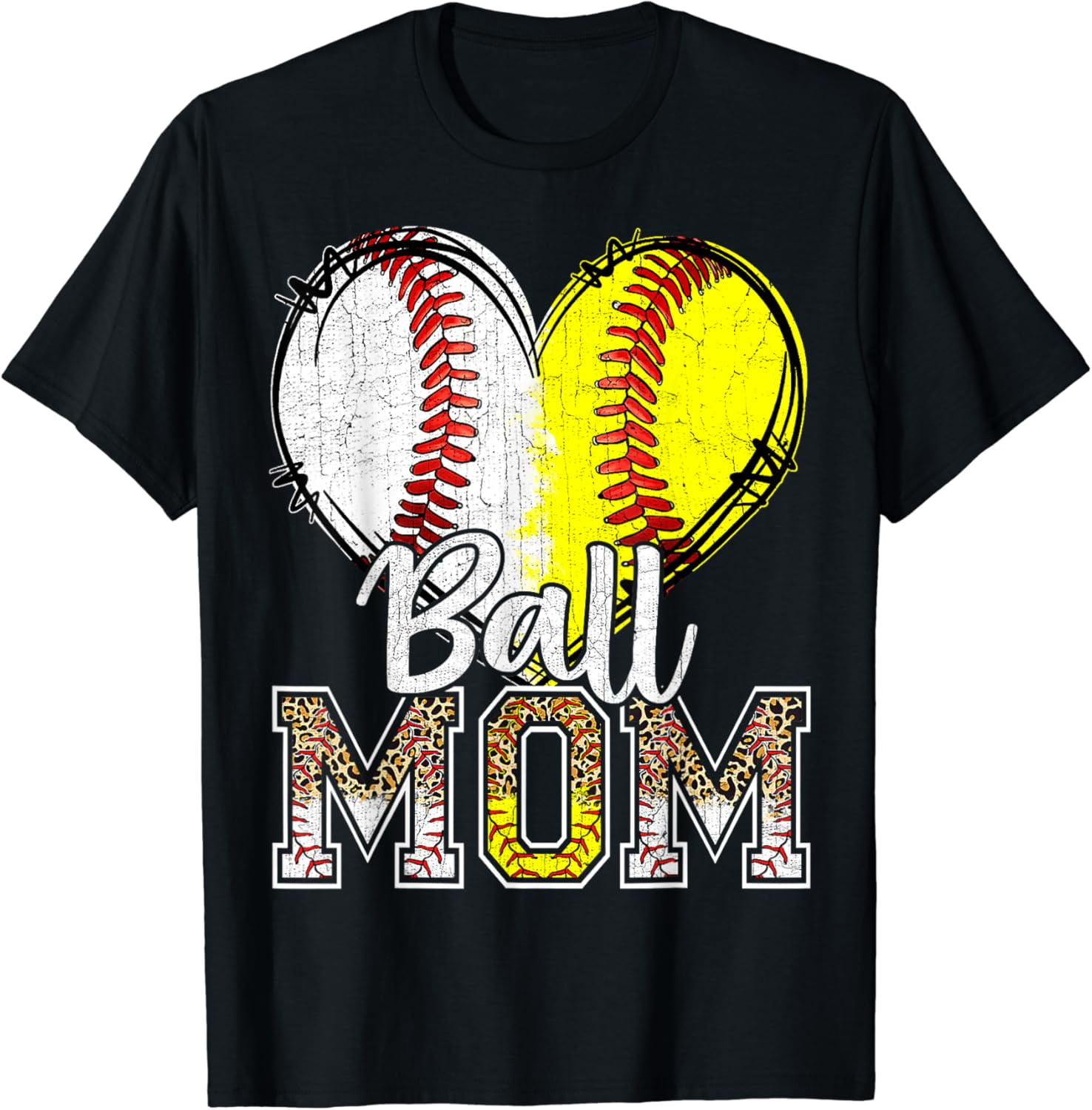 Ball Mom Heart Baseball Softball Mama Women Mothers Day 2024 T-Shirt ...
