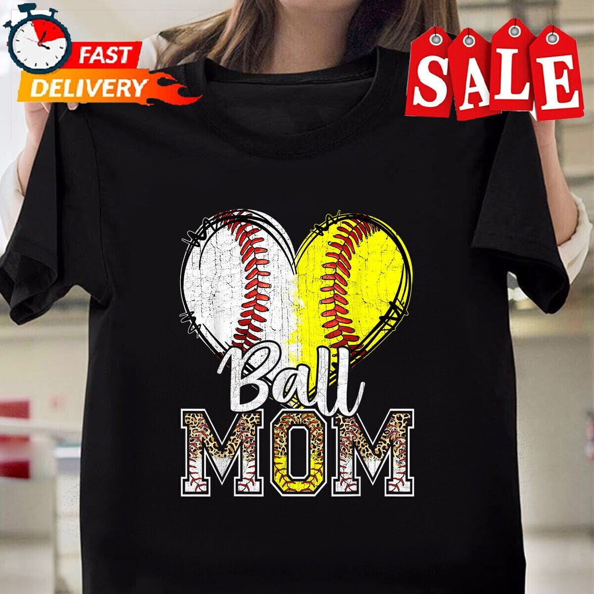 Ball Mom Heart Baseball Softball Mama Women Mothers Day 2024 Unisex 2D T-SHIRT - Walmart.com