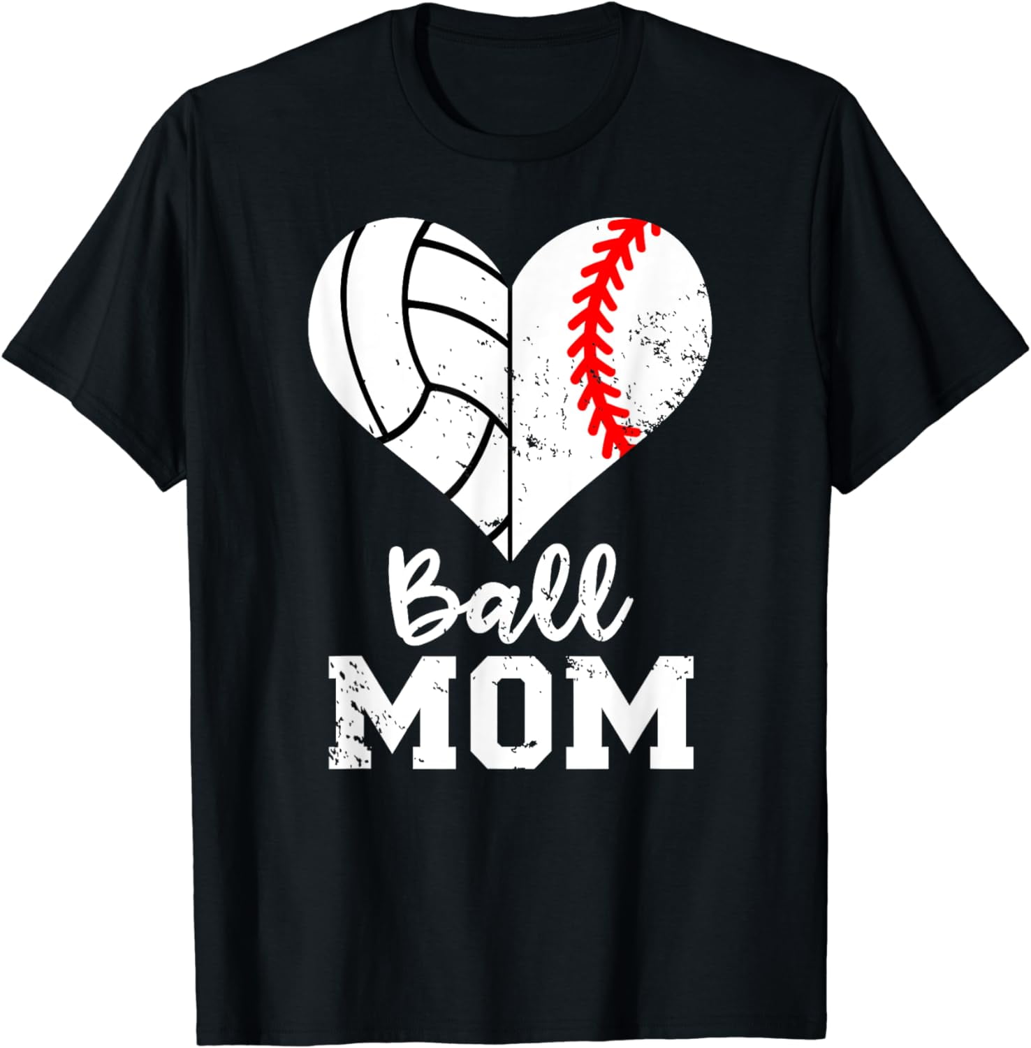 Ball Mom Heart Funny Baseball Volleyball Mom T-Shirt - Walmart.com