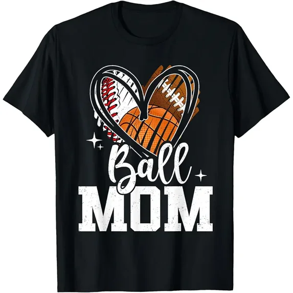 Ball Mom Heart Graphic Baseball Football Basketball Women's Short ...