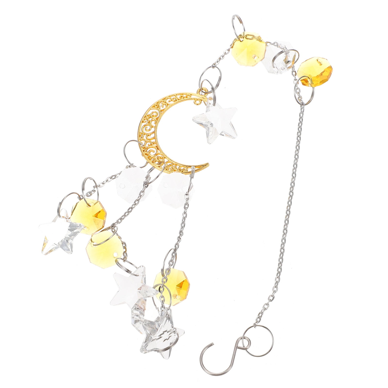 Golden Moon Shape Crystal Wind Chime Pendant Home Decoration with White ...