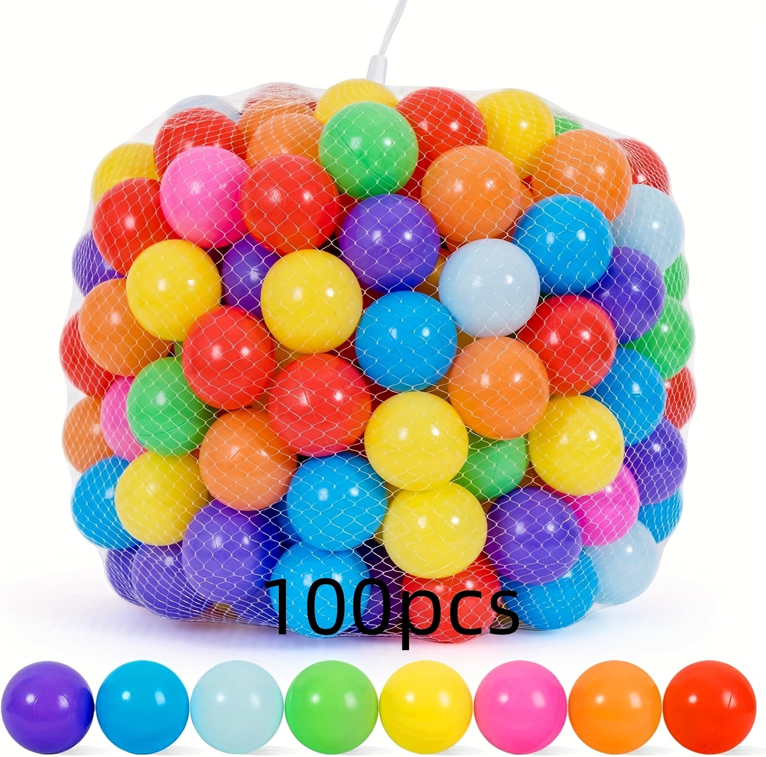 Trinyaa, Ball Pit Balls, 100 Count, 8 Bright Colors, Durable Mesh Bag ...