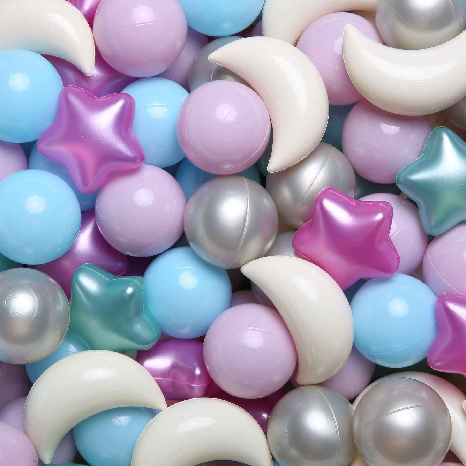 Ball Pit Balls Pearl Colors Mix 100 balls, Stars Moon Round Shapes Play ...