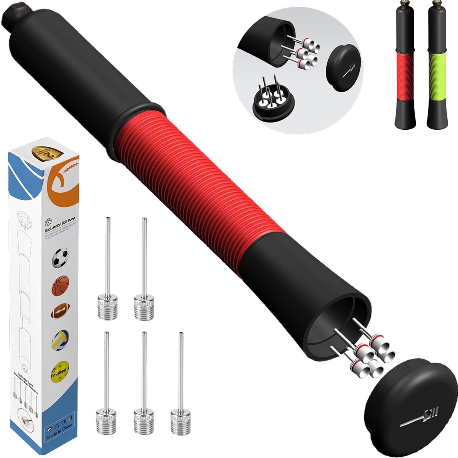 Ball Pump with Needle Storage(Never Lose Pin) Basketball Pump with 5 ...