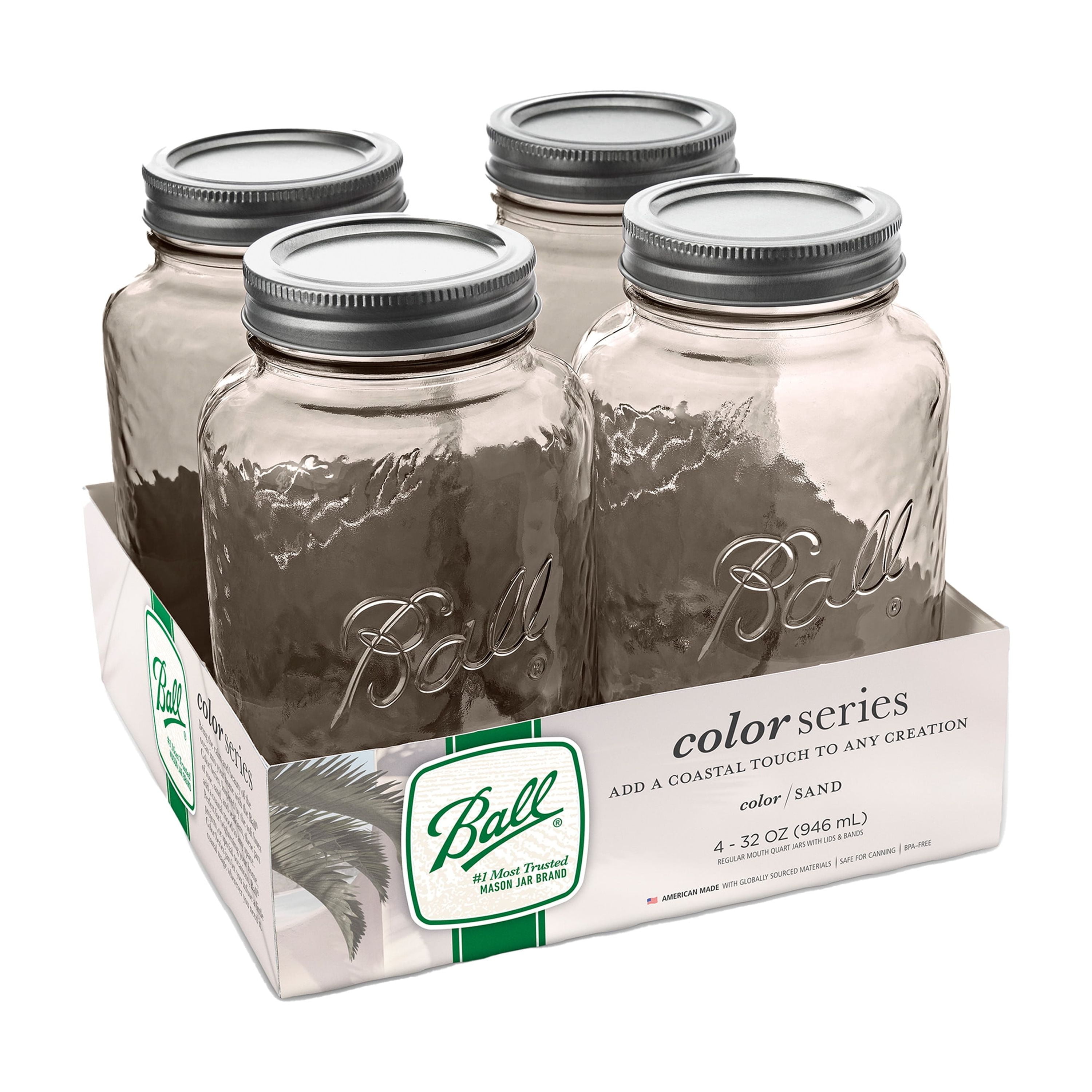 Ball 32 oz Vintage Colored Mason Jars - Sand, Regular Mouth Quart ...
