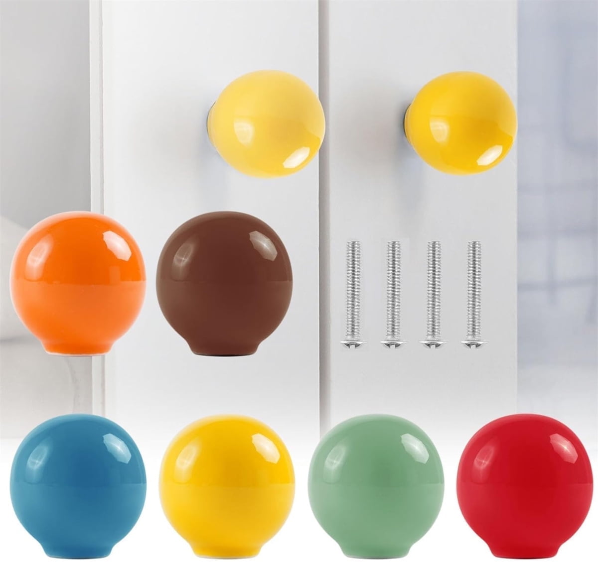 Ball Shape Glossy Ceramic Cabinet Knobs, GIXUSIL 6 Pcs Round Shape Cute ...