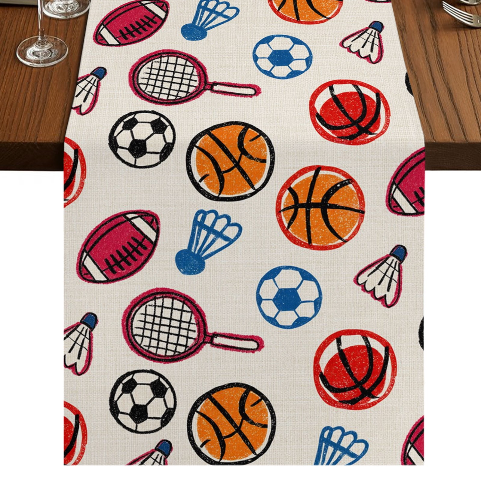 Ball Sport Burlap Cotton Table Runner 13x70 Inches Long, Farmhouse ...