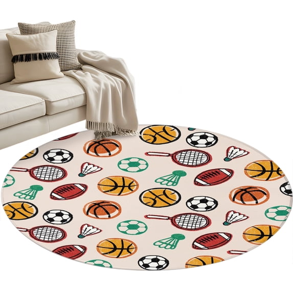 Ball Sport Round Rug 3ft Washable Circle Entryway Rugs Non Slip Funny ...