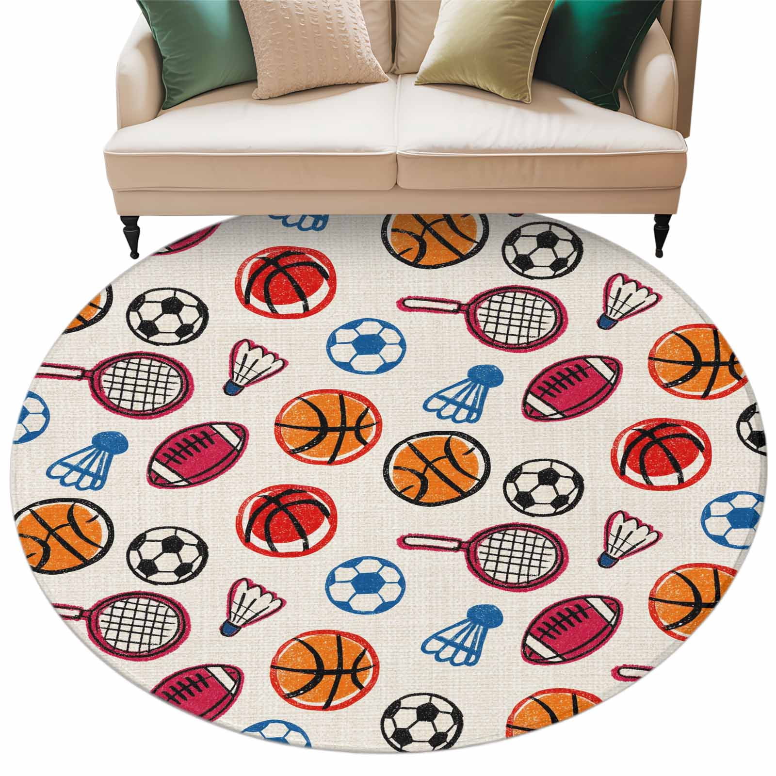 Ball Sport Round Rug 6ft Washable Circle Kitchen Rugs Non Slip ...