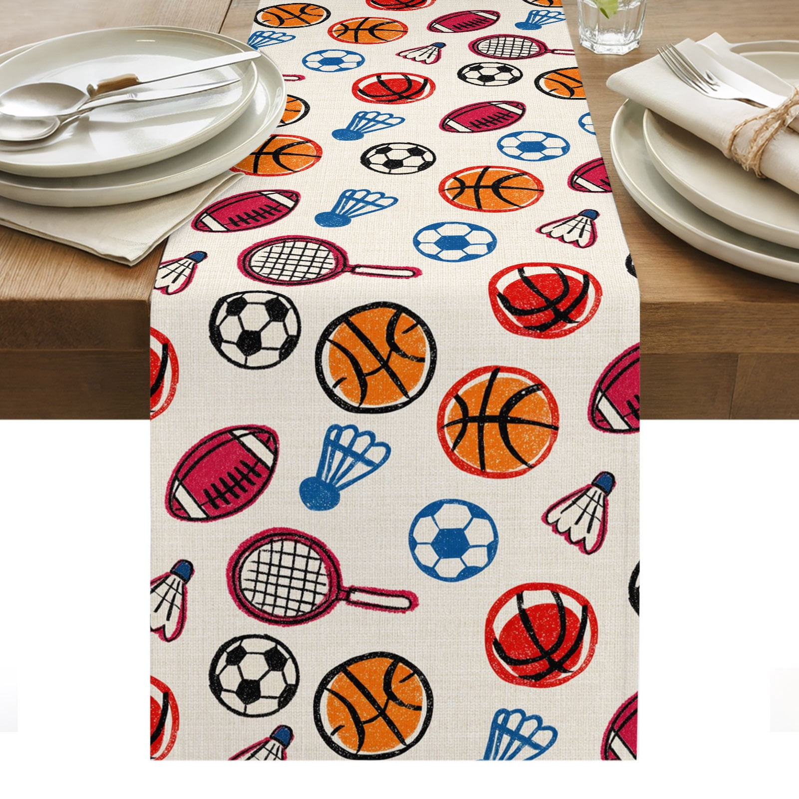 Ball Sport Table Runner Farmhouse Soccer Basketball Rugby Tennis ...