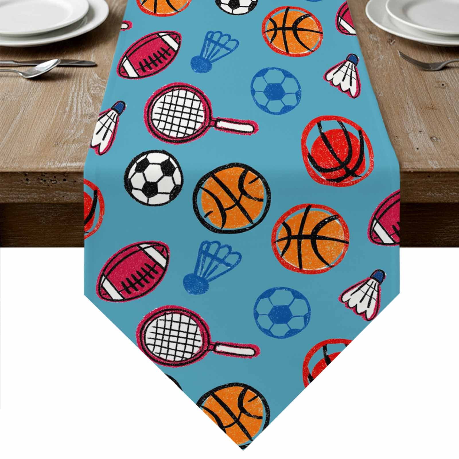 Ball Sport Table Runner Linen Burlap Table Runner 108 Inches Long Blue ...