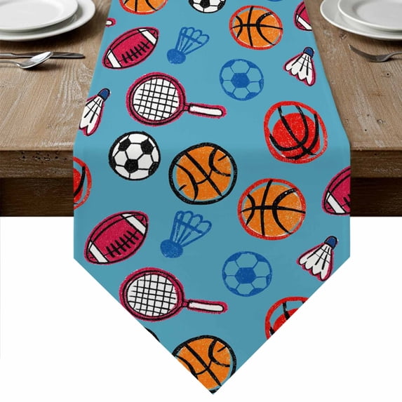 Ball Sport Table Runner Linen Burlap Table Runner 108 Inches Long Blue ...
