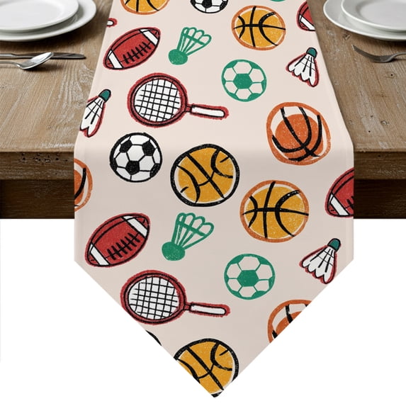 Ball Sport Table Runner Linen Burlap Table Runner 72 Inches Long Funny ...