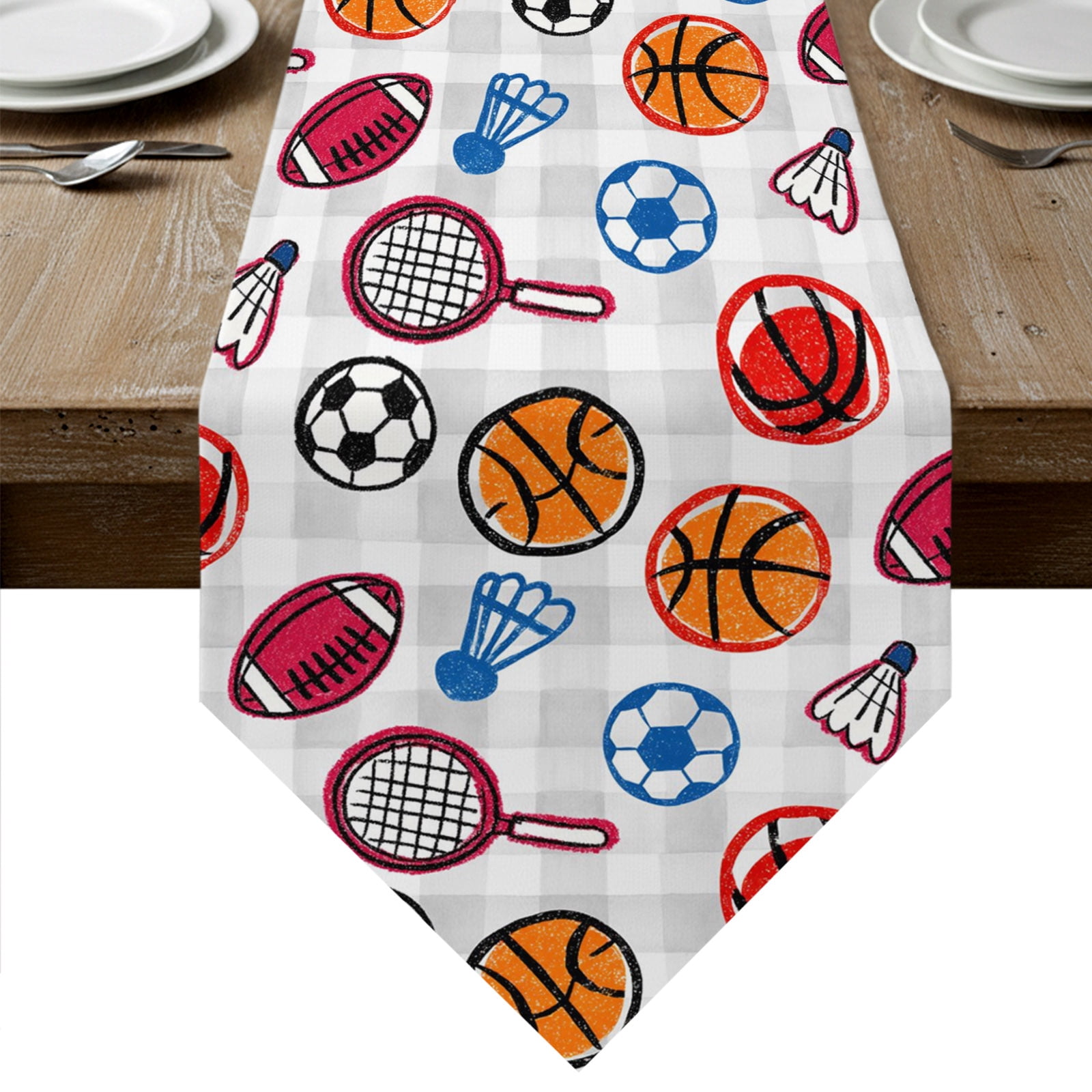 Ball Sport Table Runner Linen Burlap Table Runner 72 Inches Long Soccer ...