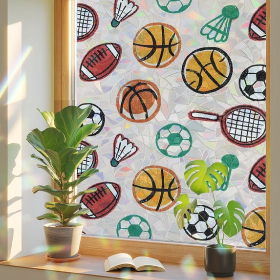 Ball Sport Window Privacy Film Rainbow Static Cling Stain Glass Window ...