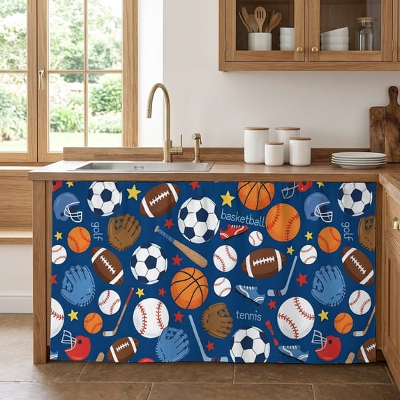 Ball Sports Cabinet Curtains 28"W x 51"L, Navy Blue Sink Skirt for ...