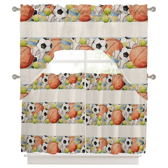 Ball Sports Kitchen Curtains Swag Valance and Tier Curtains Set 24 Inch ...