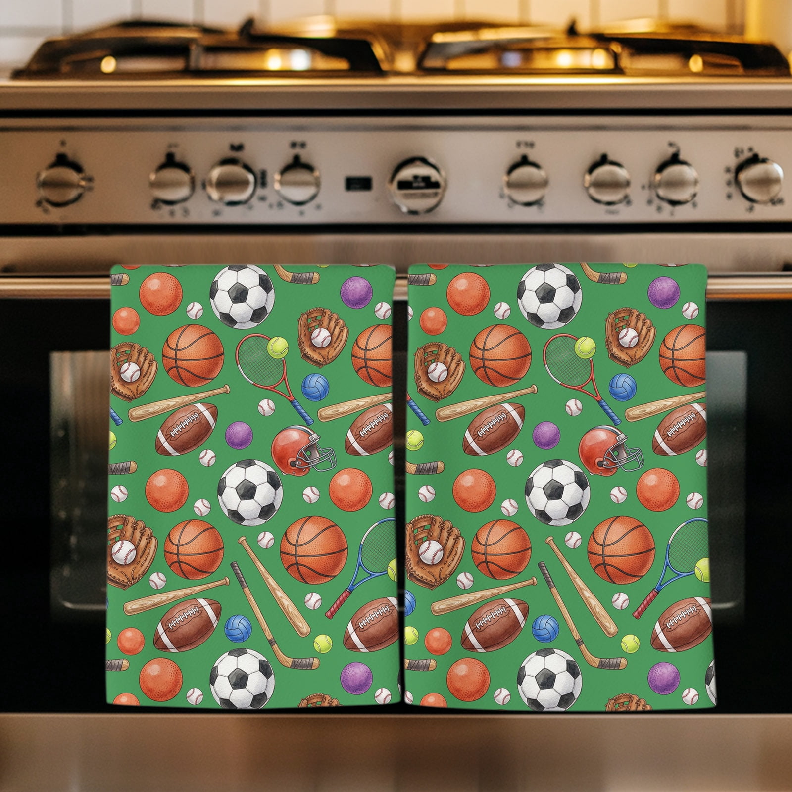 Ball Sports Kitchen Towels Set of 1, Modern Basketball Soccer Baseball ...