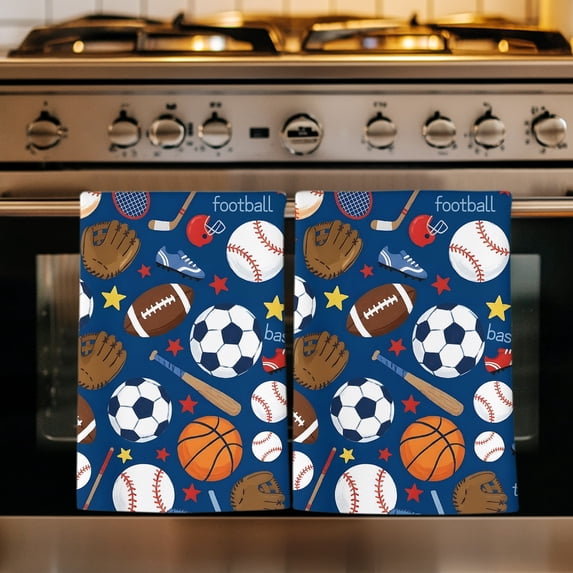 Ball Sports Kitchen Towels Set of 2, Navy Blue Absorbent Dish Towels ...