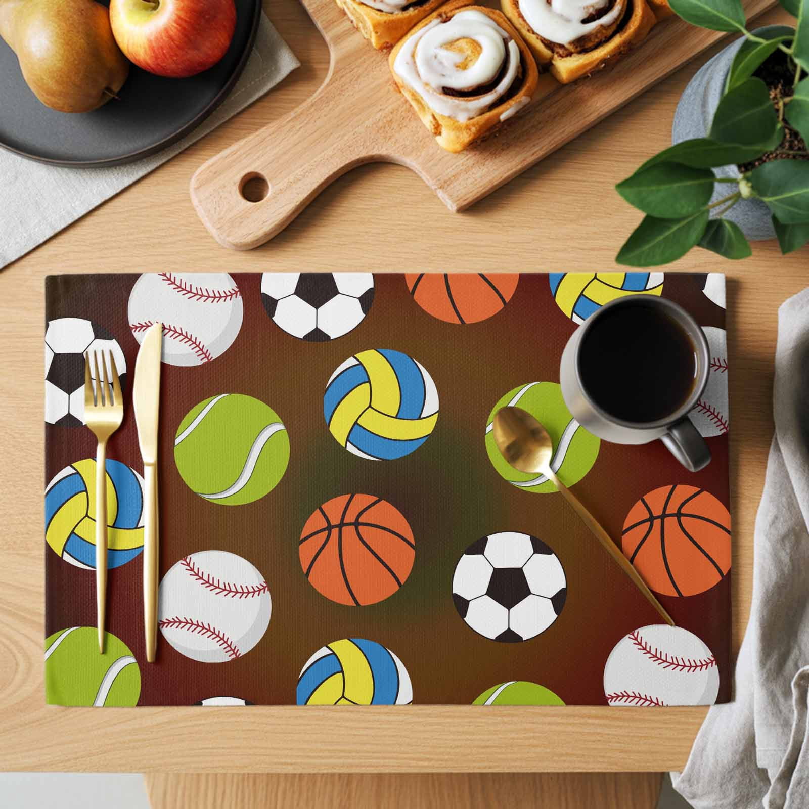 Ball Sports Placemats Set of 2, Baseball Tennis Basketball Soccer ...